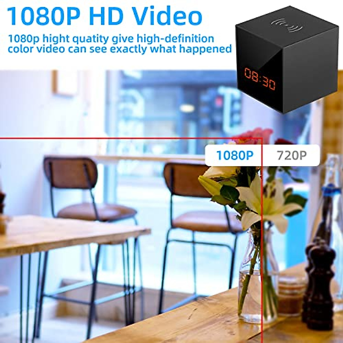 LIZVIE Hidden Camera Clock Wireless Charger Unobtrusive Spy Camera Clock Enhanced 1080p HD Picture, Seurity Camera, Night Vision, Live Video, Wireless Charger