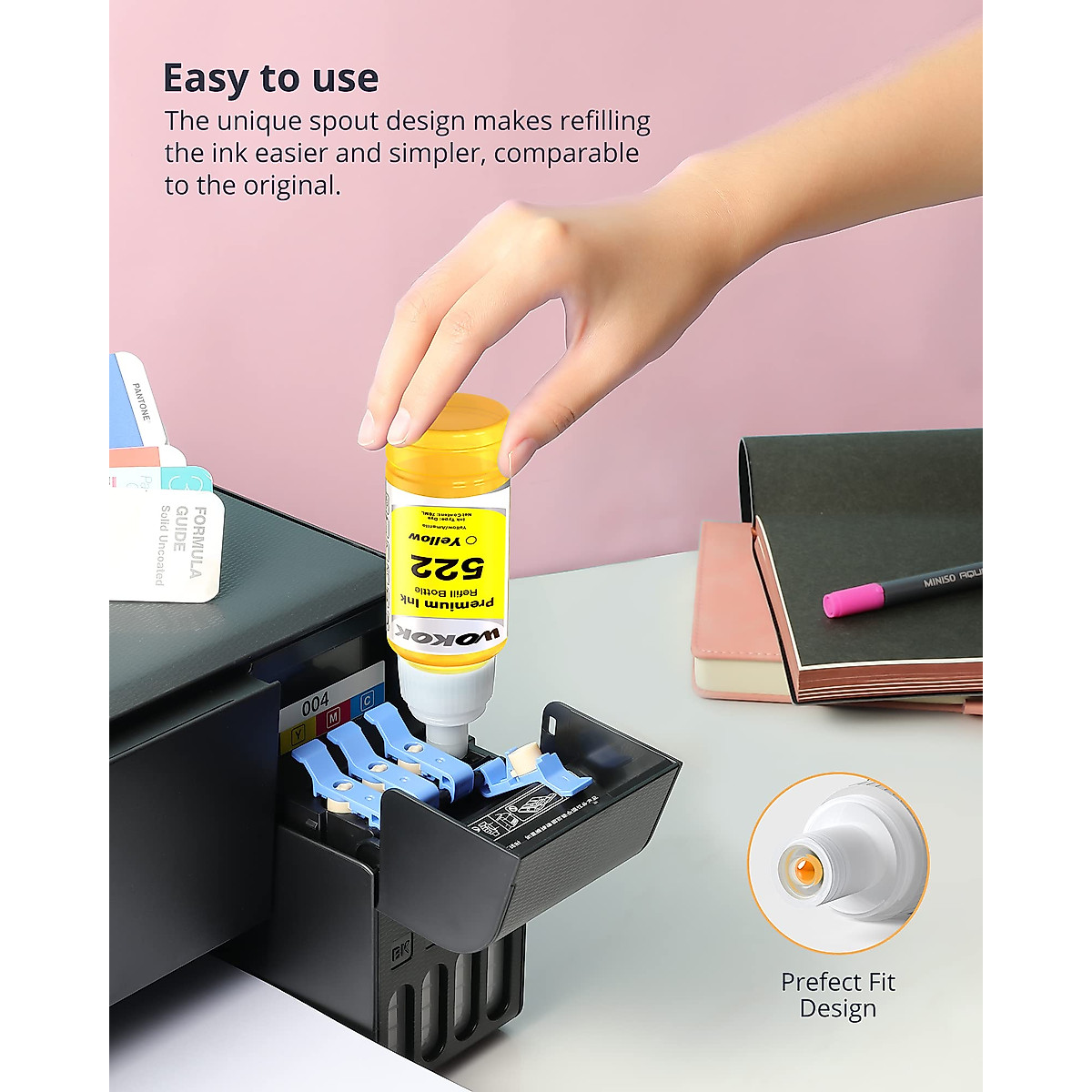 WOKOK Compatible Refill Ink Bottles for EcoTank 522 T522 T522520-S for use with EcoTank ET-2720 ET-2800 ET-2803 ET-4700 Printers (Black, Cyan, Magenta, Yellow) Not Sublimation Ink