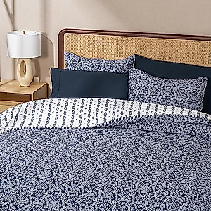 EVERGRACE Floral Printed Quilt Comforter Set Queen Size, 3 Pieces (1 Reversible Quilt Bedding Set, 2 Pillow Shams), Microfiber Lightweight Coverlet Bedspread for All Seasons, Foggy Blue, 92"x96"