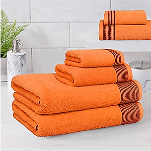 BELIZZI HOME 100% Cotton Ultra Soft 6 Pack Towel Set, Contains 2 Bath Towels 28x55 inchs, 2 Hand Towels 16x24 inchs & 2 Washcloths 12x12 inchs, Compact Lightweight & Highly Absorbant - Orange