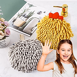 Bunnikins & Clover 4-Pack Chenille Cute Kids Hand Towel with Hanging Loop, Microfiber Plush Absorbent Toddler Hand Bath Towels for Bathroom Kitchen