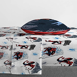 Jay Franco Marvel Spiderman Crawl 4 Piece Twin Bed Set - Includes Reversible Comforter & Sheet Set Bedding - Fade Resistant Microfiber - (Official Marvel Product), Multi - Spiderman