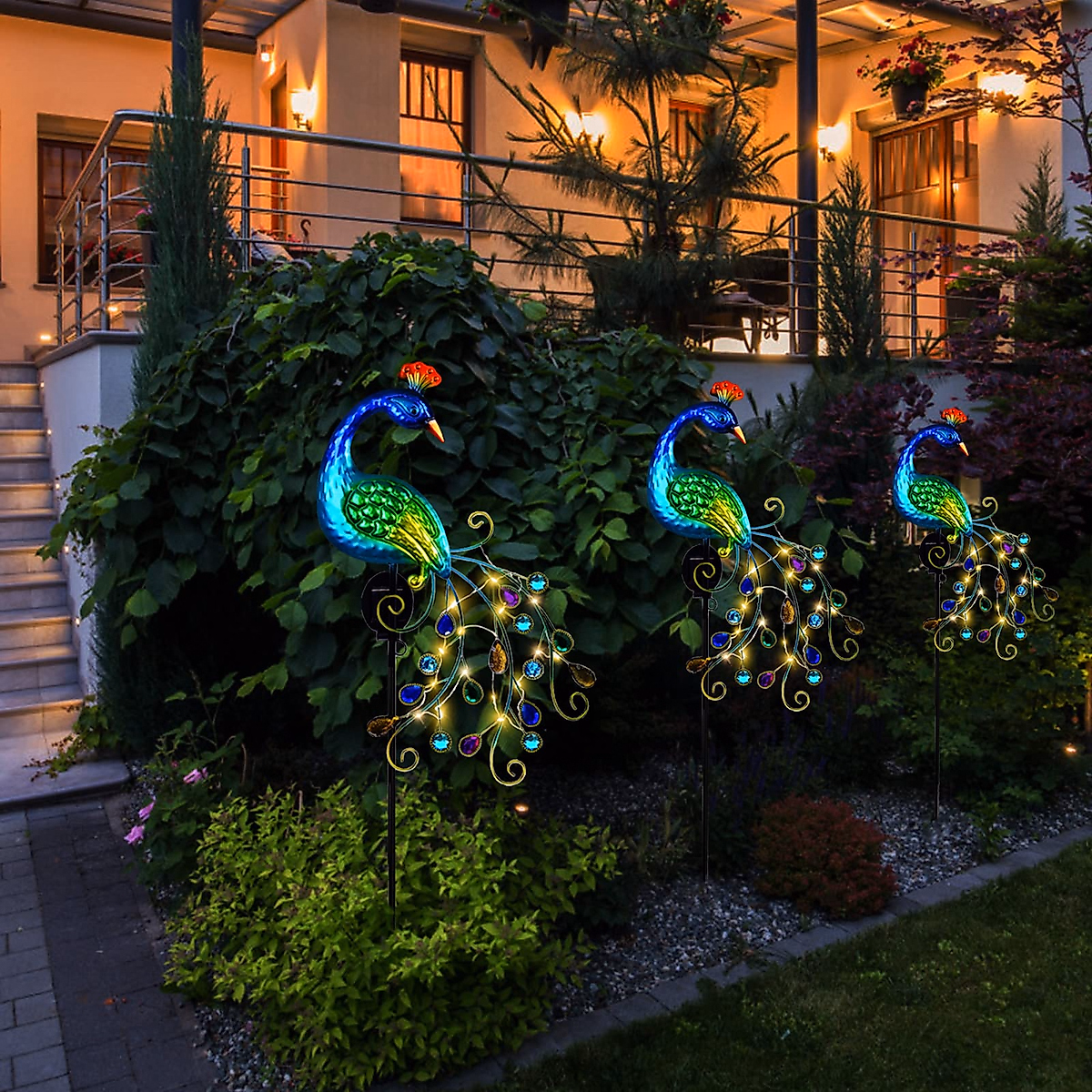 DREAMSOUL Metal Peacock Garden Solar Lights Outdoor Decorative Garden Stake Lights- Waterproof Peacock Solar Landscape LED Path Lights Patio Yard Garden Lawn Outside Decoration