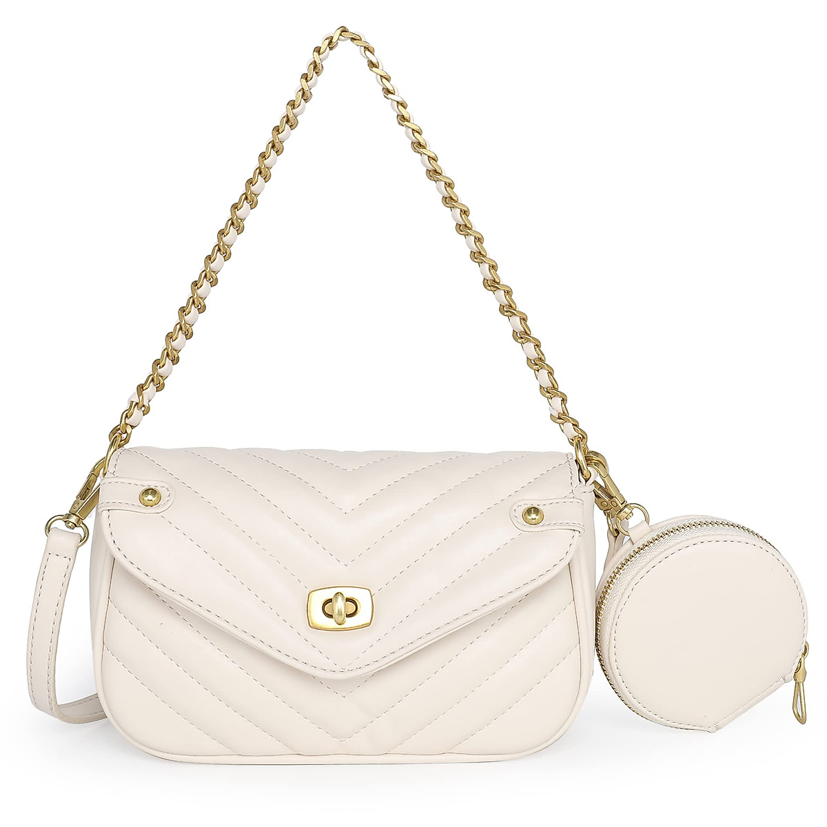 Montana West Quilted Small Crossbody Bags for Women Trendy Designer Shoulder Purses and Handbags with Coin Purse, 2PCS Set (Beige)