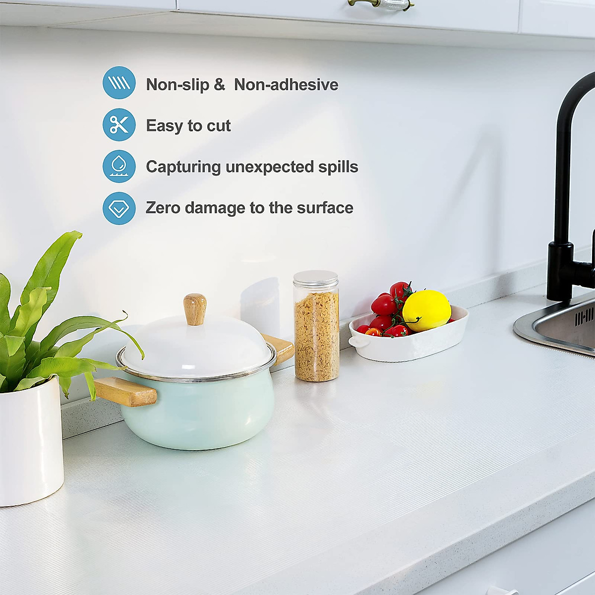 Puricon Non-Adhesive Shelf Liner, Non-Slip Clear Plastic Ribbed Liners for Refrigerator Pantry Cabinet Closet Drawer Desks Shelves Storage, BPA Free -12 Inch x 10 FT