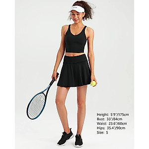 Stelle Women's High Waisted Pleated Tennis Skirts Golf Skorts with Inner Shorts for Athletic Running Workout Pickleball (Black, Medium)