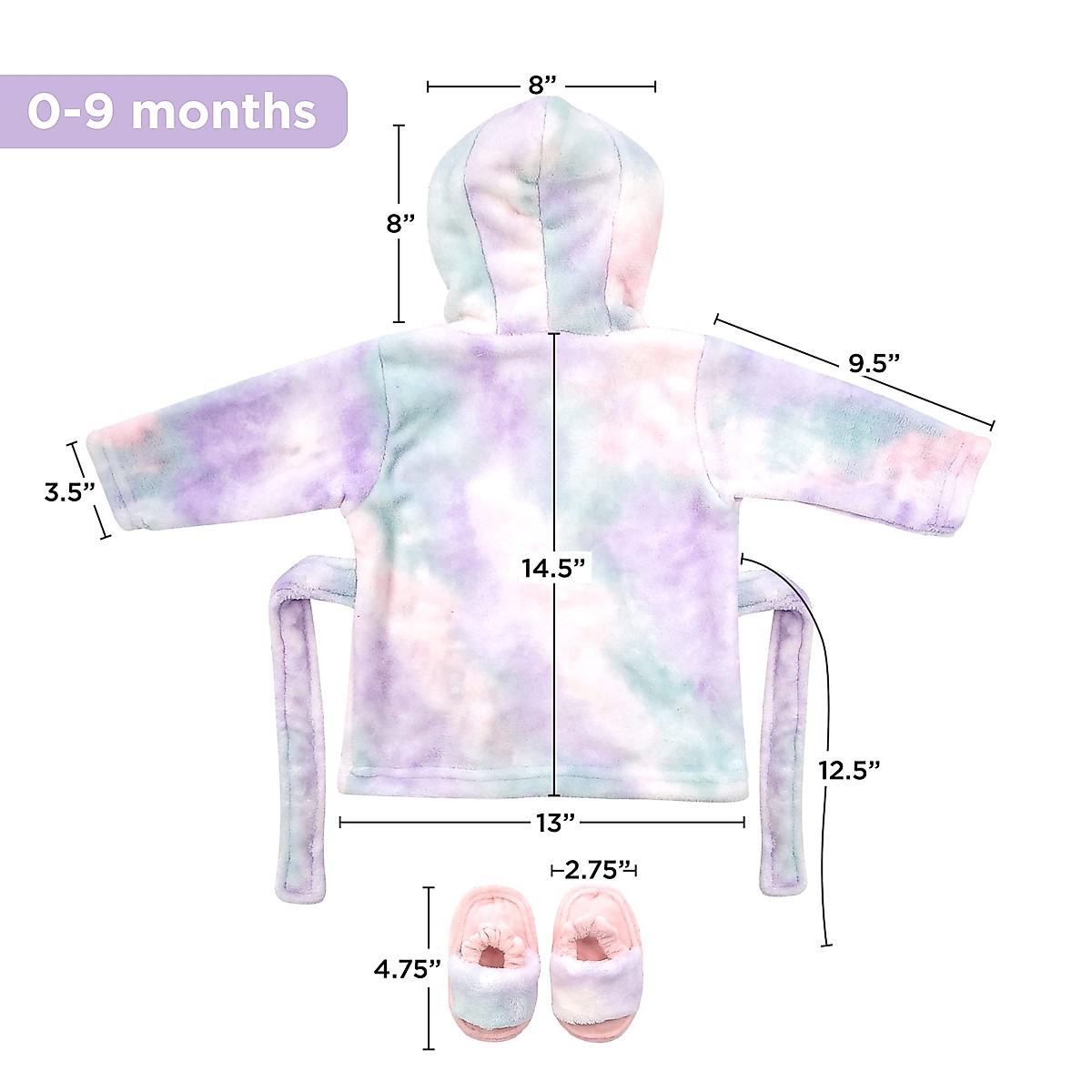 Rising Star Baby Robe Girl, Tie Dye Baby Bathrobe Towel, Slippers & Cap - Bath Robe Spa Set - Best Baby Shower for Girls