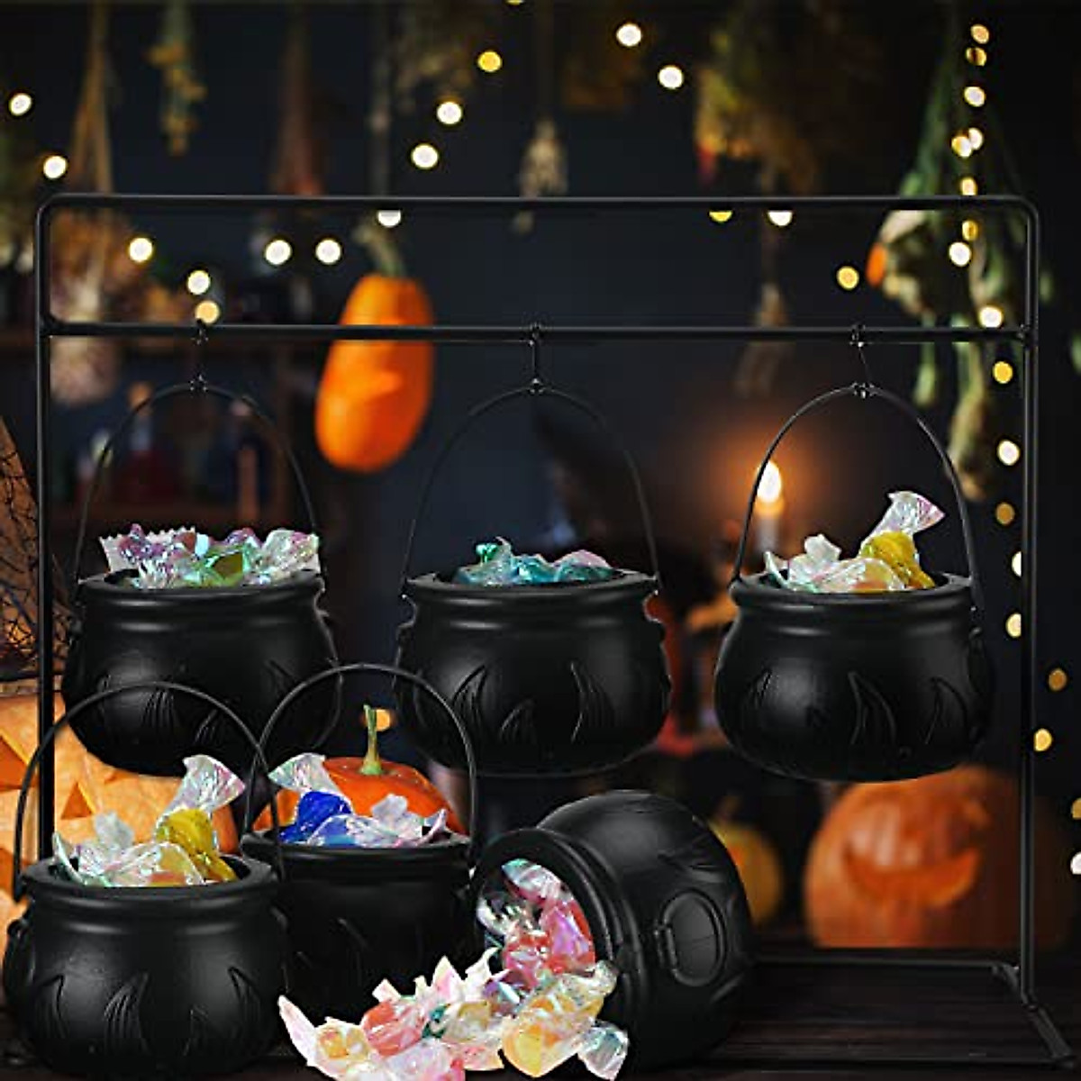 Sosation 19 Pcs Halloween Witches Cauldron Serving Bowls Decor Set 1 Pcs Mini Witches Cauldron Serving Bowls Shelf 9 Pcs Black Candy Bowl Witches Cauldron Serving Bowls and 9 Pcs Mini Black Pothook