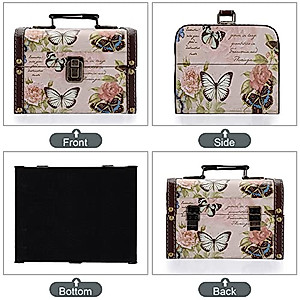 ELLDOO Butterfly Treasure Chest Box, Wooden + PU Leather Storage Decorative Box for Jewelry Trinkets, Keepsakes box for Girls Women Gifts