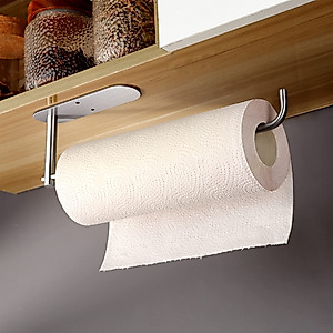 YIGII Paper Towel Holder Under Cabinet Mount - Self Adhesive Paper Towel Rack or Wall Mounted for Kitchen, 12 Inch Bar - Fit All Roll Sizes, Stainless Steel