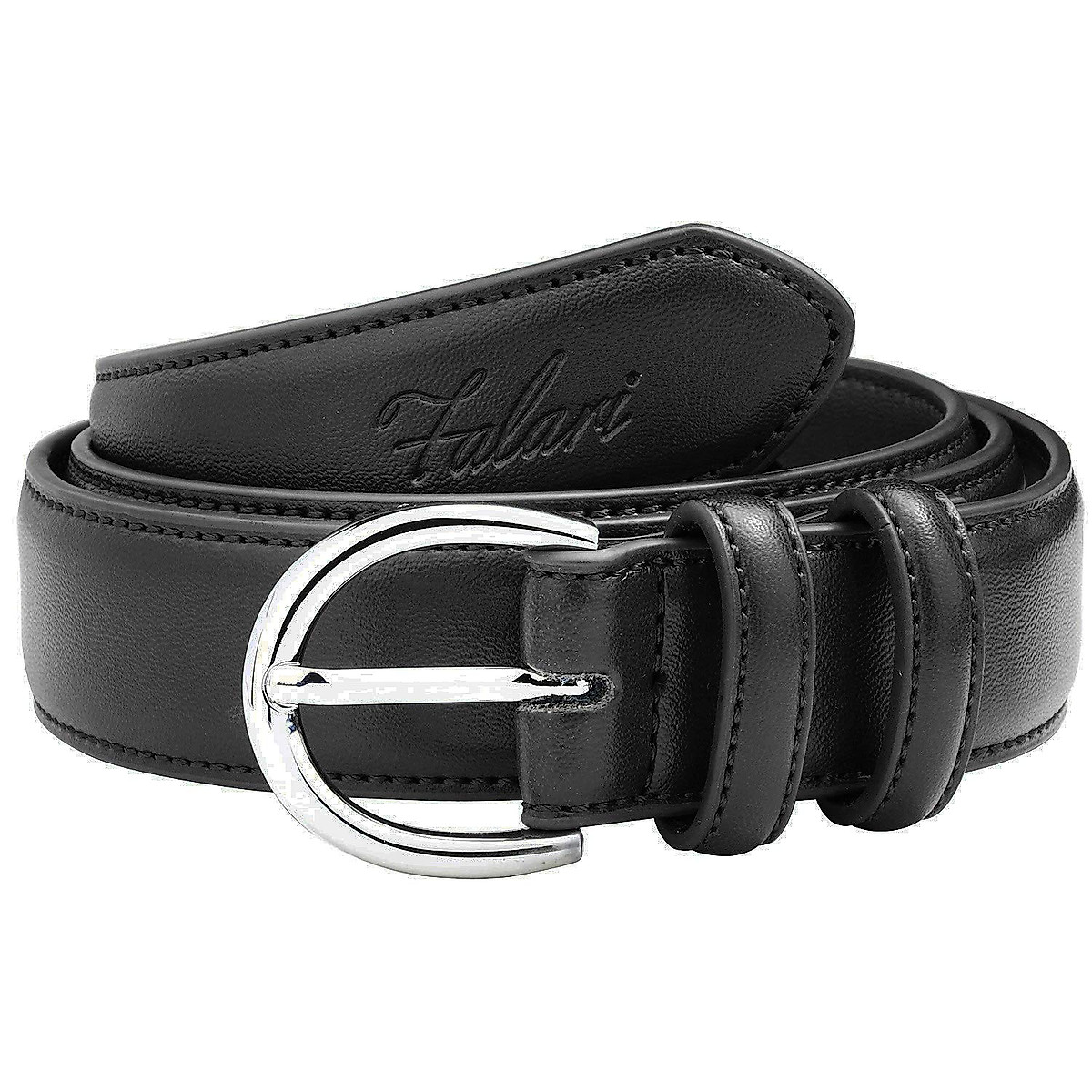 Falari Women Genuine Leather Belt Fashion Dress Belt With Single Prong Buckle 6028-Black-M