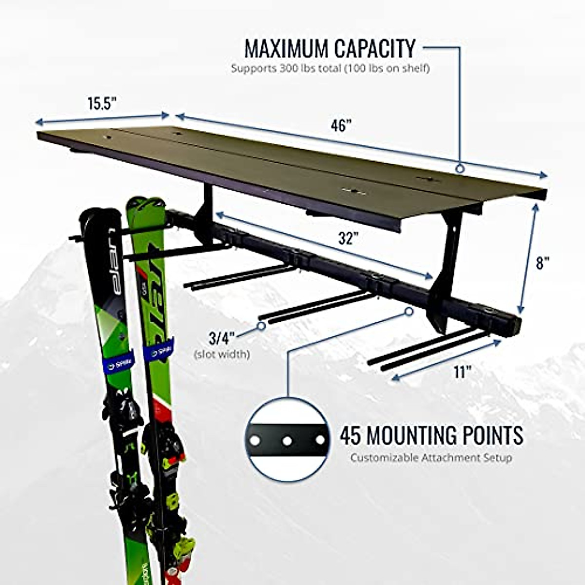 StoreYourBoard Ski Wall Rack and Storage Shelf, Holds 10 Pairs, Ski Wall Mount, Home and Garage Storage Hanger
