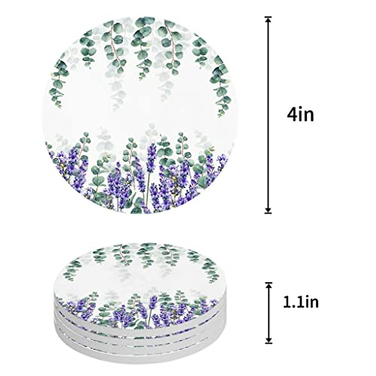 QUANJJ Leaves Lavender Flower Coasters Ceramic Set Round Absorbent Drink Coaster Coffee Tea Cup Placemats Table Mat (Color : D, Size : 8pcs)