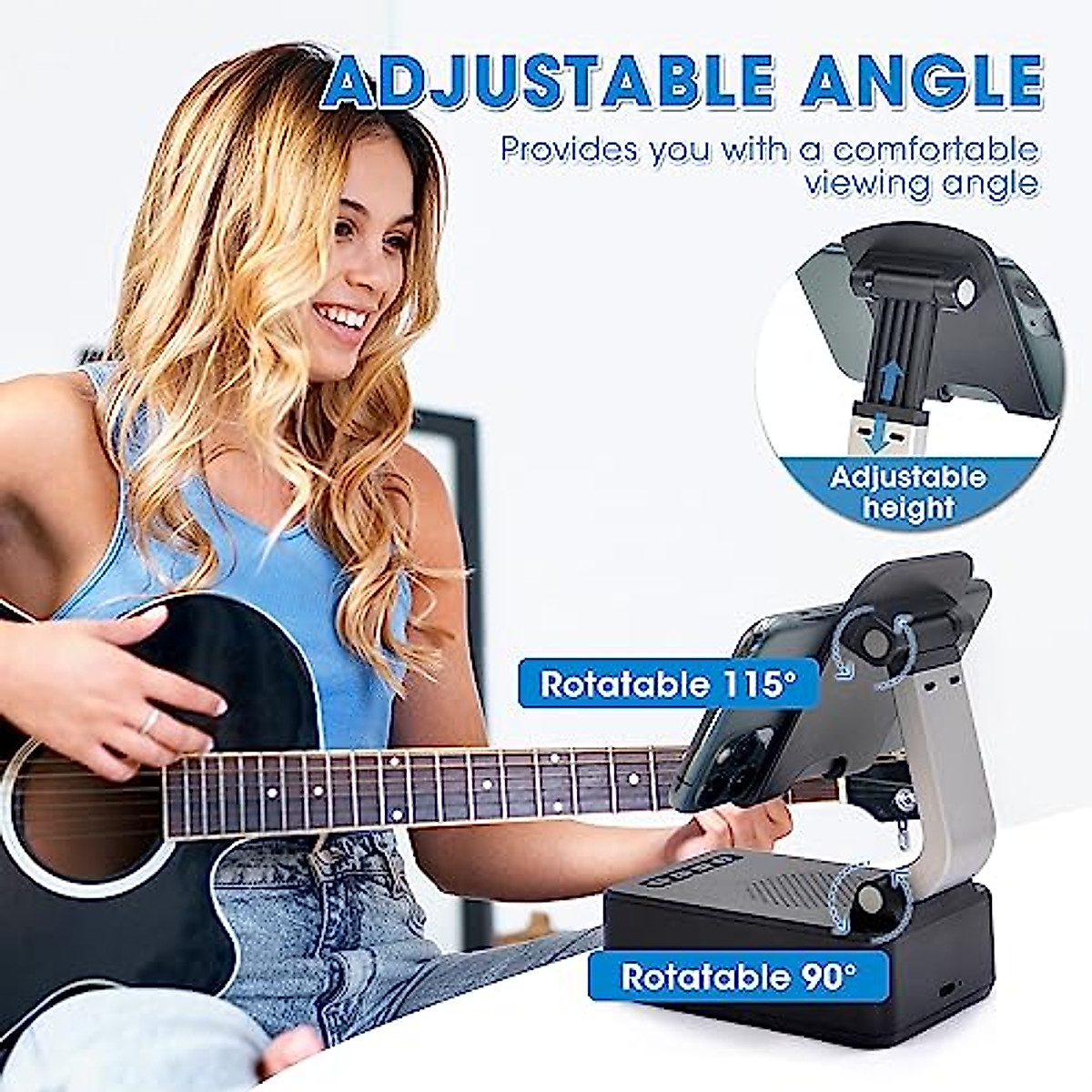 RSUARSUA Cell Phone Stand with Bluetooth Speaker HD Surround Sound Bluetooth Speaker Adjustable Phone Holder Gifts for Women Men Wide Compatible with Cell Phone and Tablet (A-Black)