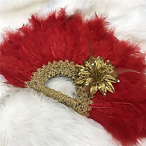 Msbfea Big Size Design African White Feather Fan Ladies Wedding Feather Fan for Bride Double Side Feather Nigerian Flower Color 125