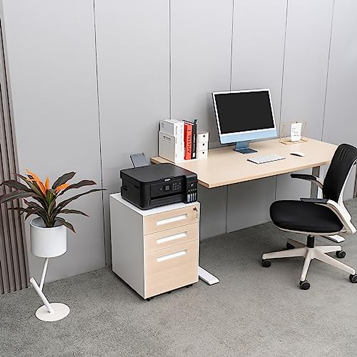 Steel Lateral Filing Cabinet with Lock, File Cabinet for Office Home Metal Storage File Cabinet 3 Drawer Under Desk Metal Organizer (Cherry+White)