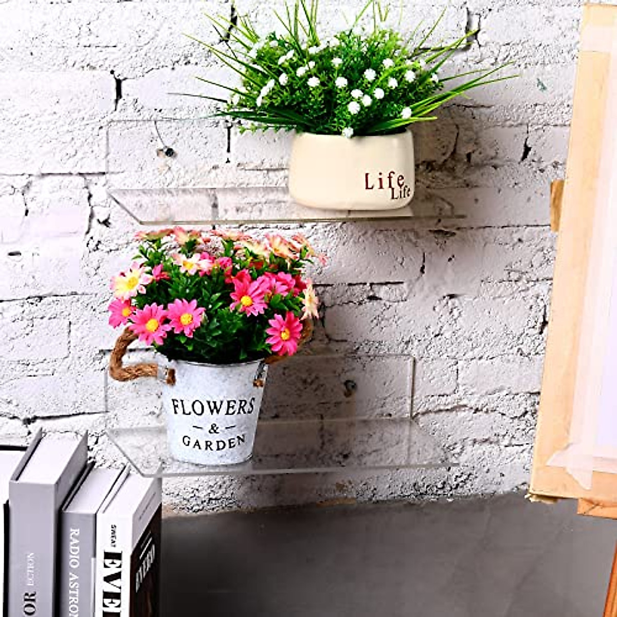 Vinsot 4 Pieces Acrylic Floating Shelves 12 Inch Clear Acrylic Shelf Acrylic Wall Display Shelf 4 mm Thick Invisible Book Shelves for Home Bathroom Office, Transparent, one size