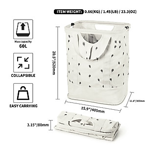 YOHOM Flexible Laundry Baskets Collapsible 60L Canvas Portable Tote Bag Bathroom Storage Bin Toy Organizer for College Dorms, Bedroom, Bathroom Oatmeal/Creamy-White