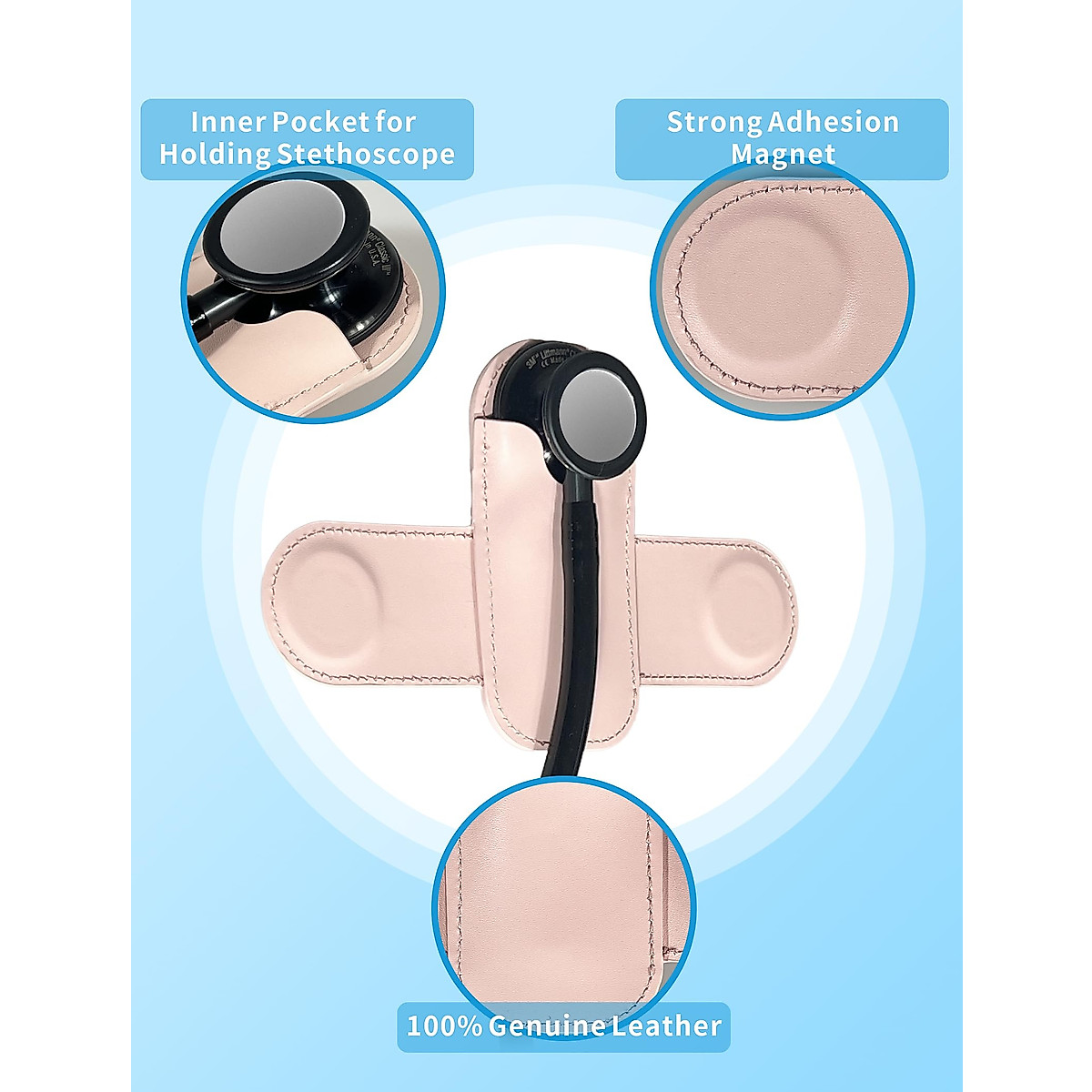 CaseLeather Stethoscope Holder, Genuine Top-Grain Leather | Strong & Durable | Magnetic Closure - Easy Access | for Doctors, Nurses, Adult (Pink)