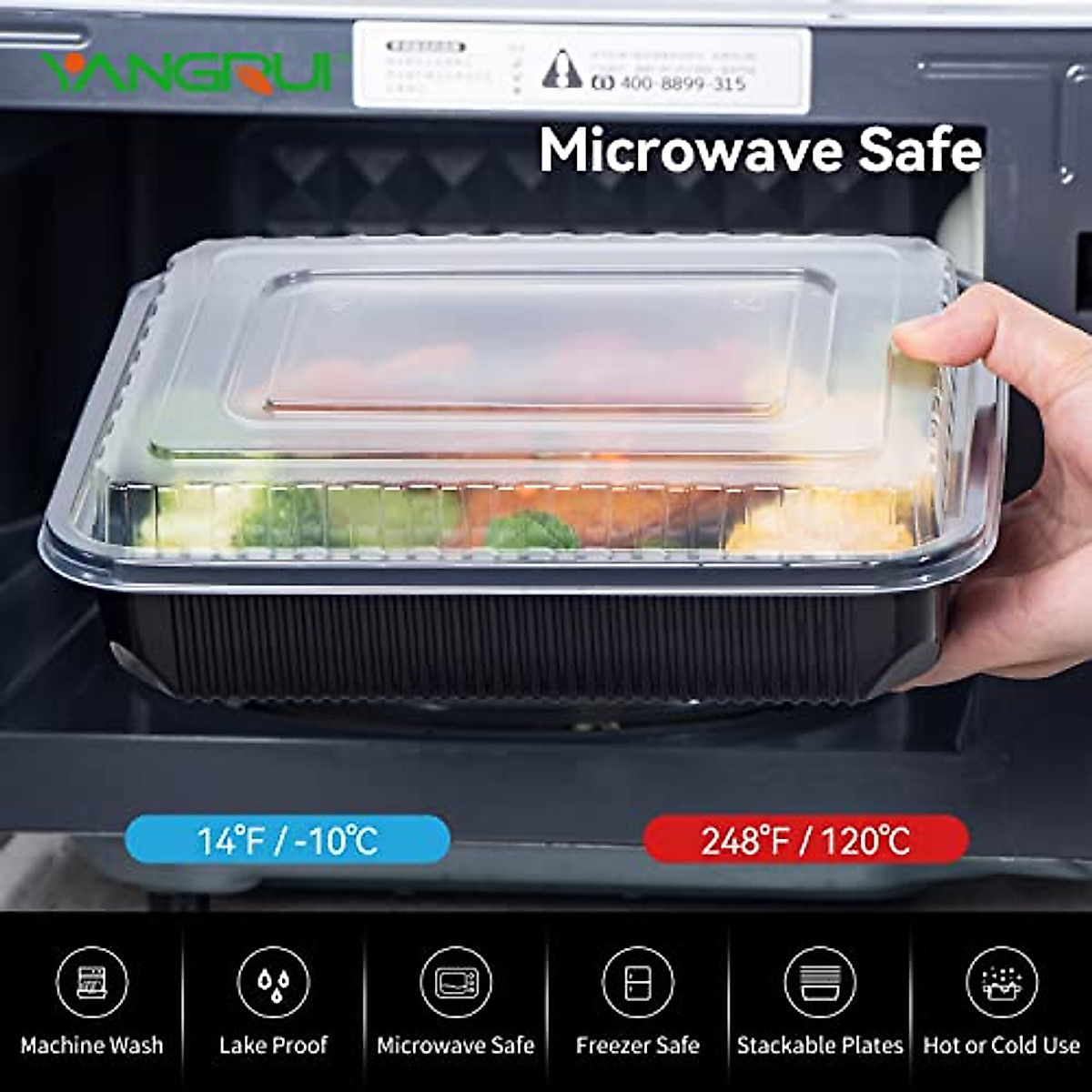 YANGRUI To Go Containers, 40 Pack (40 Trays + 40 Lids) 48oz 1 Compartment BPA Free Reusable Take Out Box Shrink Wrap Machine Washable Meal Prep Container