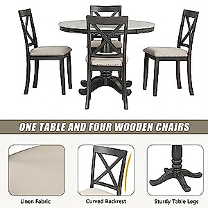 Xshelley Dining Table Set for 4, 5 Piece Dining Table Set with Faux Marble Finished Table and 4 Upholstered Chairs, Modern Dining Table Set for Kitchen Dining Room Living Room (Grey)