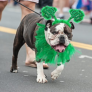 4 Pcs St Patrick's Day Dog Costume Pet Costume, Tutu for Dogs Sequins Bowtie Shamrock Headband Dog Dress Tutu Collar Green Puppy Skirt for St. Patrick's Day Irish Party Dog Pets Accessories Photo Prop