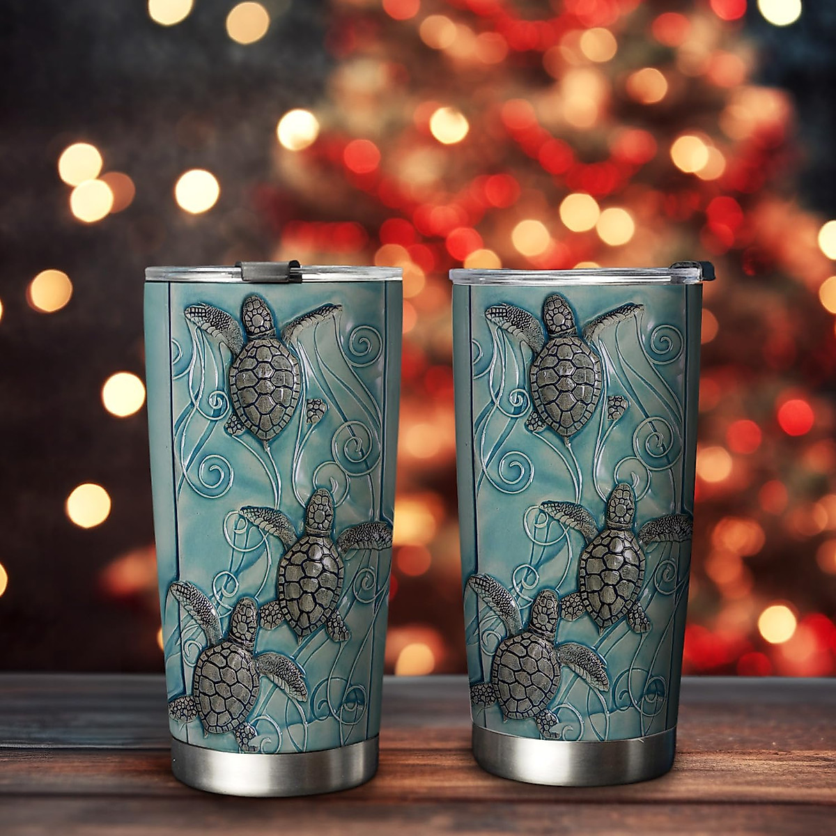 20oz Printed Ceramic Sea Turtle Tumbler, Gifts for Turtle Lovers, Ocean, Beach Gifts, Coffee Thermos for Women, Stainless Steel Double Wall Vacuum Insulated Coffee Mug, Travel Cup with Lid