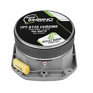 Timpano Super Tweeter 4 Inch TPT-ST25 Chrome, 8 Ohm, 900 Watts Max, 107 dB, 1.5 in Voice Coil, HIgh Sensitivity, Slim Profile Bullet Tweeters Speakers for Pro Audio (Pair)