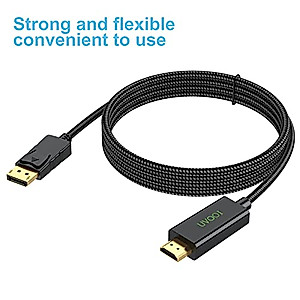 DisplayPort to HDMI Cable 6 Feet, Display Port to HDMI Nylon Braid Cables 1080P DP to HDTV Uni-Directional Cord for Dell, Monitor, Projector, Desktop