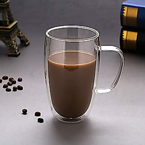 Gmark Large Coffee Mugs Set of 2 (15 oz), Double Wall Tumbler Glass Cup, Insulated Coffee Cups for Tea, Latte, Espresso, Juice, or Water GM2030