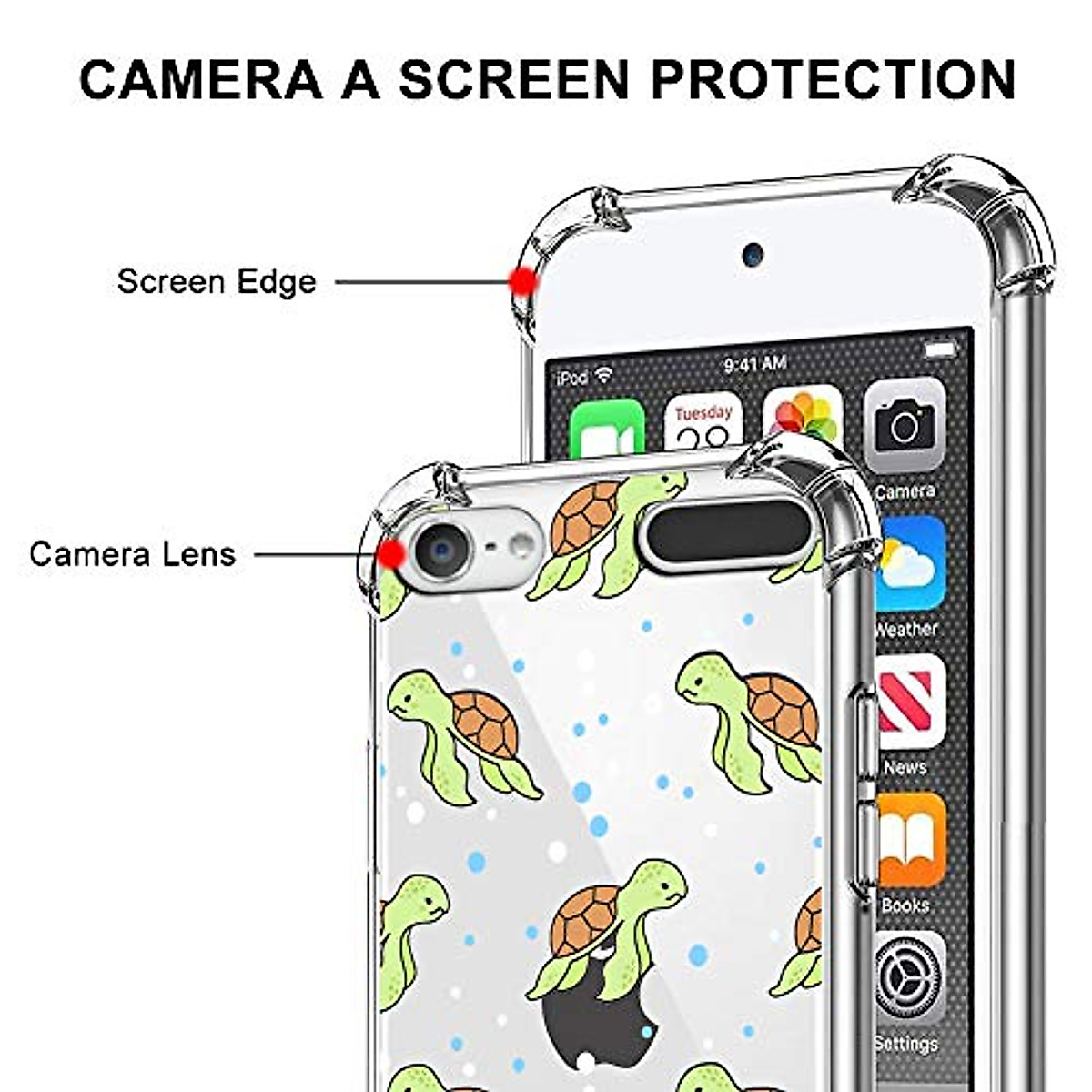 ZIYE Compatible with iPod Touch 7th Generation Case,iPod Touch 6 5 Case Clear,Shockproof Protective Case for iPod Touch 5/iPod Touch 6/iPod Touch 7 Case Turtle