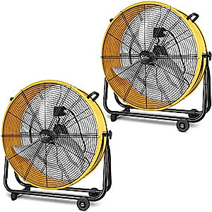 Simple Deluxe 30 Inch Heavy Duty Metal Industrial Drum Fan, 3 Speed Air Circulation for Warehouse, Workshop,Factory and Basement - High Velocity, Yellow,2 Pack, HIFANXDRUM30X2
