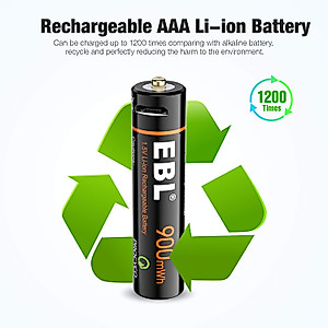 EBL Rechargeable AAA Lithium Batteries 1.5V AAA Battery 900mWh USB Rechargeable Batteries - 4 Pack