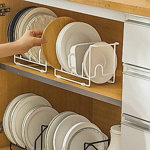 LINFIDITE Plate Holder Organizer Cutting Board Holder pot lid holder Dish Storage Rack Kitchen Cupboard Counter Organiser Stand for Plate Baking Tray Pot Lid Cutting Boards,Premium Steel Black