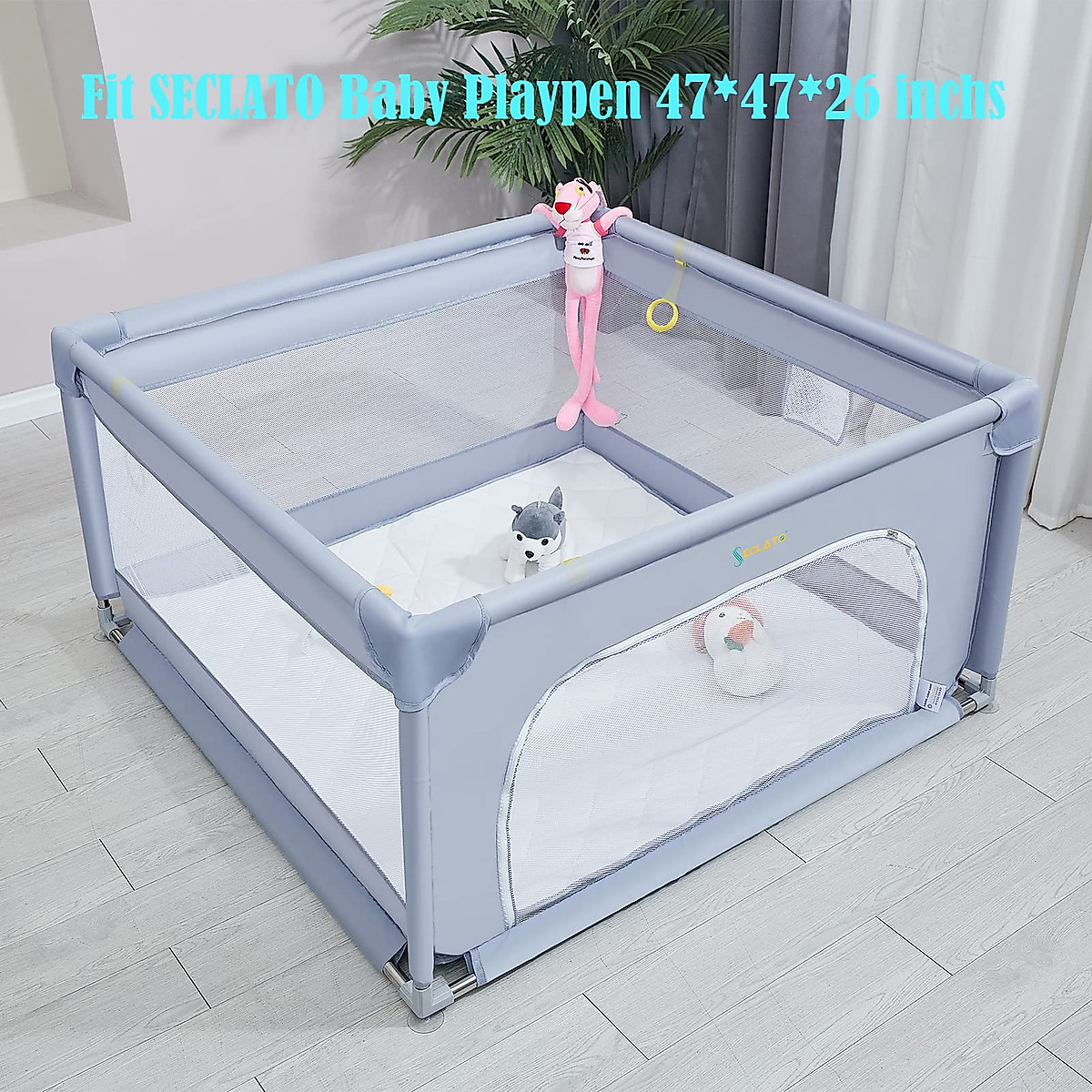 SECLATO Washable Baby Play Mat Portable Playmat for Babies, Foldable Toddler Playpen Mat Baby Tummy Time Mat, Soft Floor Play Mats for Infants Extra Large Crawling Mat 47x47 -Grey