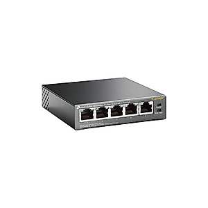 TP-LINK (TL-SF1005P) 5-Port 10/100 Unmanaged Desktop Switch, 4 Port PoE, Steel Case