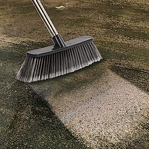 YCUTE Push Broom Brush, Multi-Surface Soft Sweeping Broom with 54” Adjustable Stainless Steel Long Handle for Bathroom, Kitchen, Store, Office, Patio, Garage, Deck, Concrete, Wood, Stone, Tile Floor