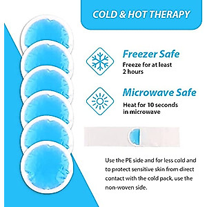 NEWGO Small Ice Packs for Injuries Reusable, 6 Pack Gel Cold Packs Round Hot Cold Compress with Cloth Backing & Sleeve for Pain Relief, Wisdom Teeth, Breastfeeding, Tired Eyes, Face, Headaches