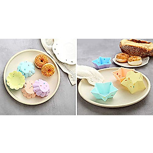 40PCS Silicone Cupcake Baking Cups Set Silicone Baking Cups For Baking, Including 8 Shapes Silicone Muffin Cups Cupcake Molds (Round, Square, Star, Sunflower, Rose, Chrysanthemum, Flower, Pumpkin)