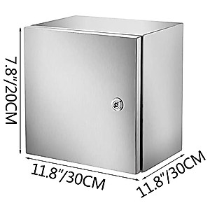 VEVOR Steel Electrical Box 12" x 12" x 8" Electrical Enclosure Box 304 Stainless Steel Electronic Equipment Enclosure Box IP65 Weatherproof Wall-Mounted Metal Electrical Enclosure with Mounting Plate