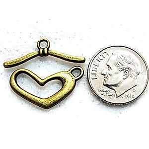10-Sets Antique Bronze Heart Toggle Clasps Hooks Jewelry Findings C214 - Jewelry Making DIY Crafting Charm Beads for Bracelets