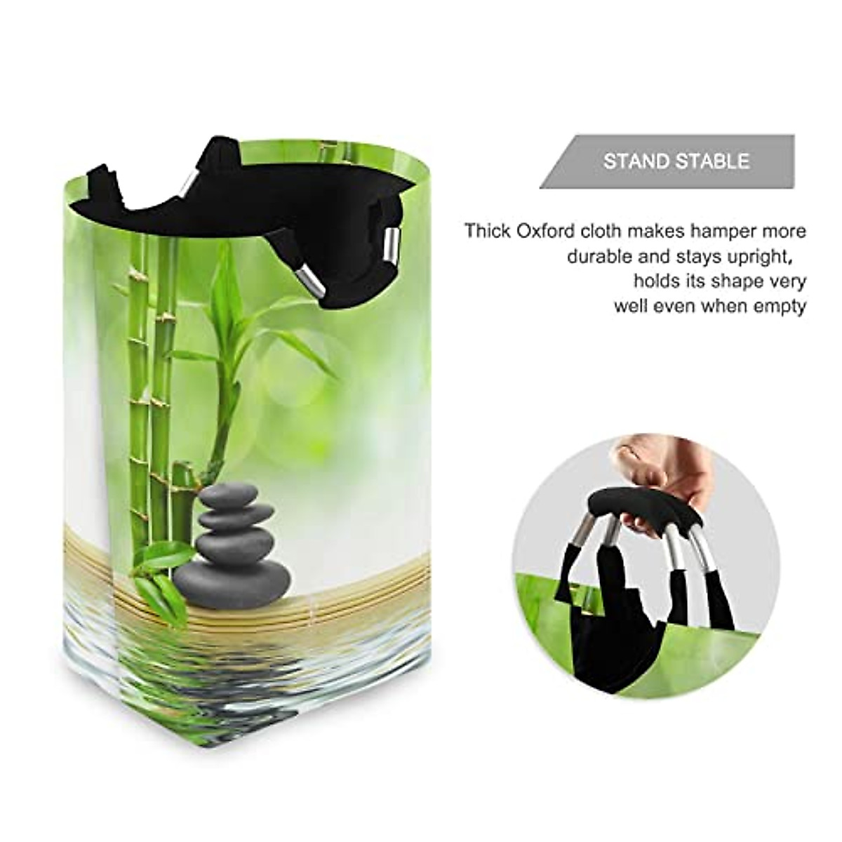 Kigai Collapsible Laundry Basket with Handles Zen Basalt Rocks Large Waterproof Laundry Hamper Clothes Toys Organizer Portable Washing Bin for Nursery Home Decor