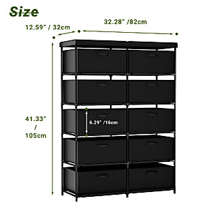 GcdPai Dresser with 10 Fabric Drawer Solid Wood TV Stand Desktop Sturdy Metal Support Tube Cube Storage Cabinet for Closet Bedroom Organization Dorm Front Hall Entryway (10 Drawer)