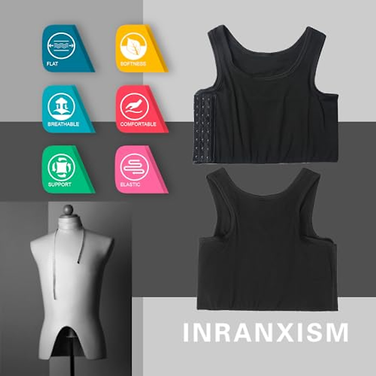 INRANXISM Chest Binder for Women FTM Cotton Binder Trans Hook Binder Bra for Transgender Tank Top (Medium, Black)