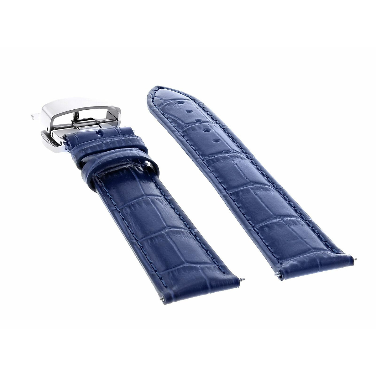 Ewatchparts 24MM BLUE LEATHER WATCH BAND STRAP DEPLOYMENT CLASP BUCKLE COMPATIBLE WITH IWC PILOT TOP GUN