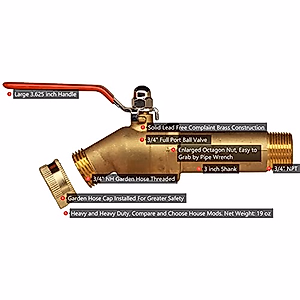 House Mods HMP011 LF Compliant Brass 3/4" MIP Water Heater Drain/Flush Valve(Full Port, Ball Valve, 3 inch Shank, W/ Garden Hose Cap)