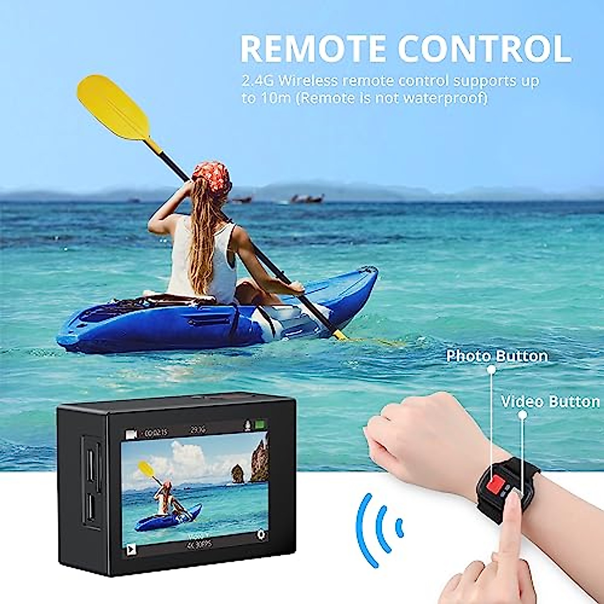 Dragon Touch 4K Underwater HD Action Camera, Vision 3 Pro Touch Screen 20MP 100FT Waterproof Video Camera Adjustable View Angle WiFi Sports Camcorder with Remote Control Helmet Accessories
