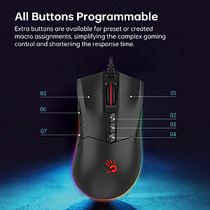Bloody ES9Pro FPS RGB Gaming Mouse, PMW3389 Chip, 16000 CPI, 2000Hz Report Rate, 400IPS, 4M Onboard Memory, Fully Programmable with Advanced Preset Macros