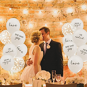 36Pcs Engagement Party Balloons HE ASKED,SHE SAID Yes WE'RE ENGAGED Balloons Love Shape Paper Scraps Balloons for Engagement Hen Bachelorette Wedding Party Decoration