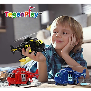 Helicopter Toys for Boys [3 Pack] | Kids Rescue Play Set Friction Powered with Realistic Lights & Sounds | Includes Police, Fire & Rescue Team